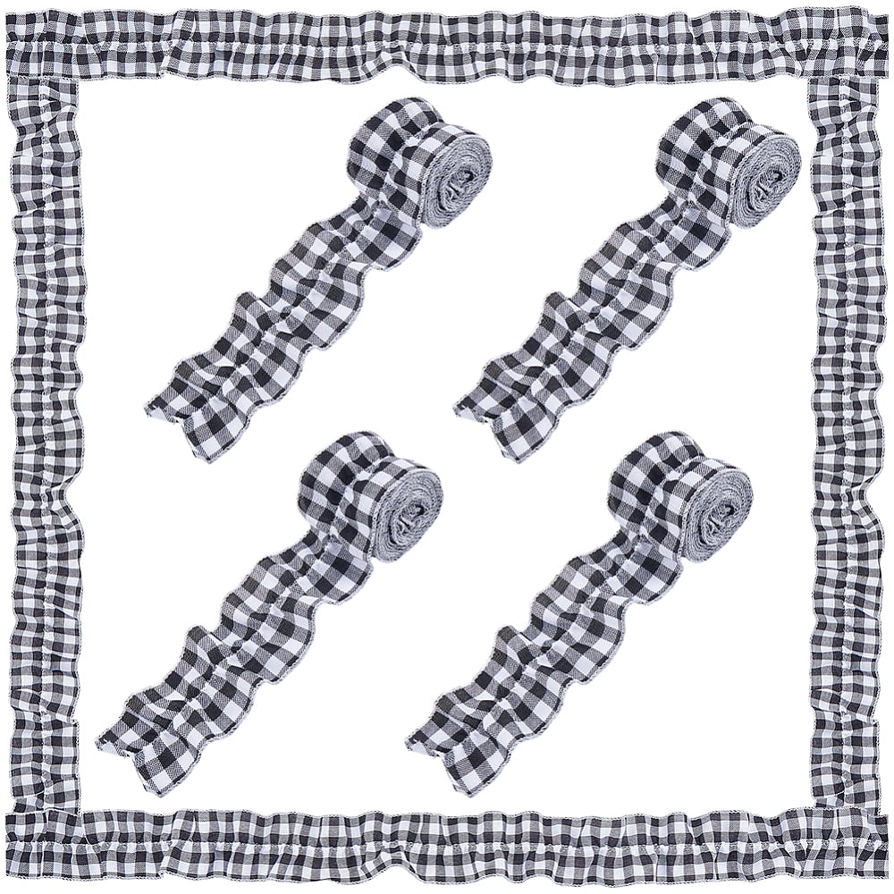 6 Rolls Ruffled Gingham Burlap Bulletin Board Borders White Black Plaid ...