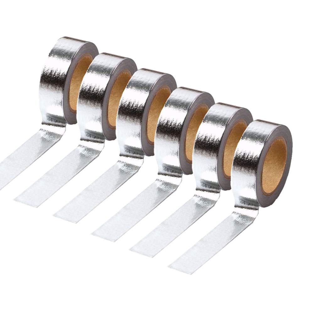 6 Rolls Solid Silver DHF10 Foil Washi Tape Set Width 10m Length Glitter ...