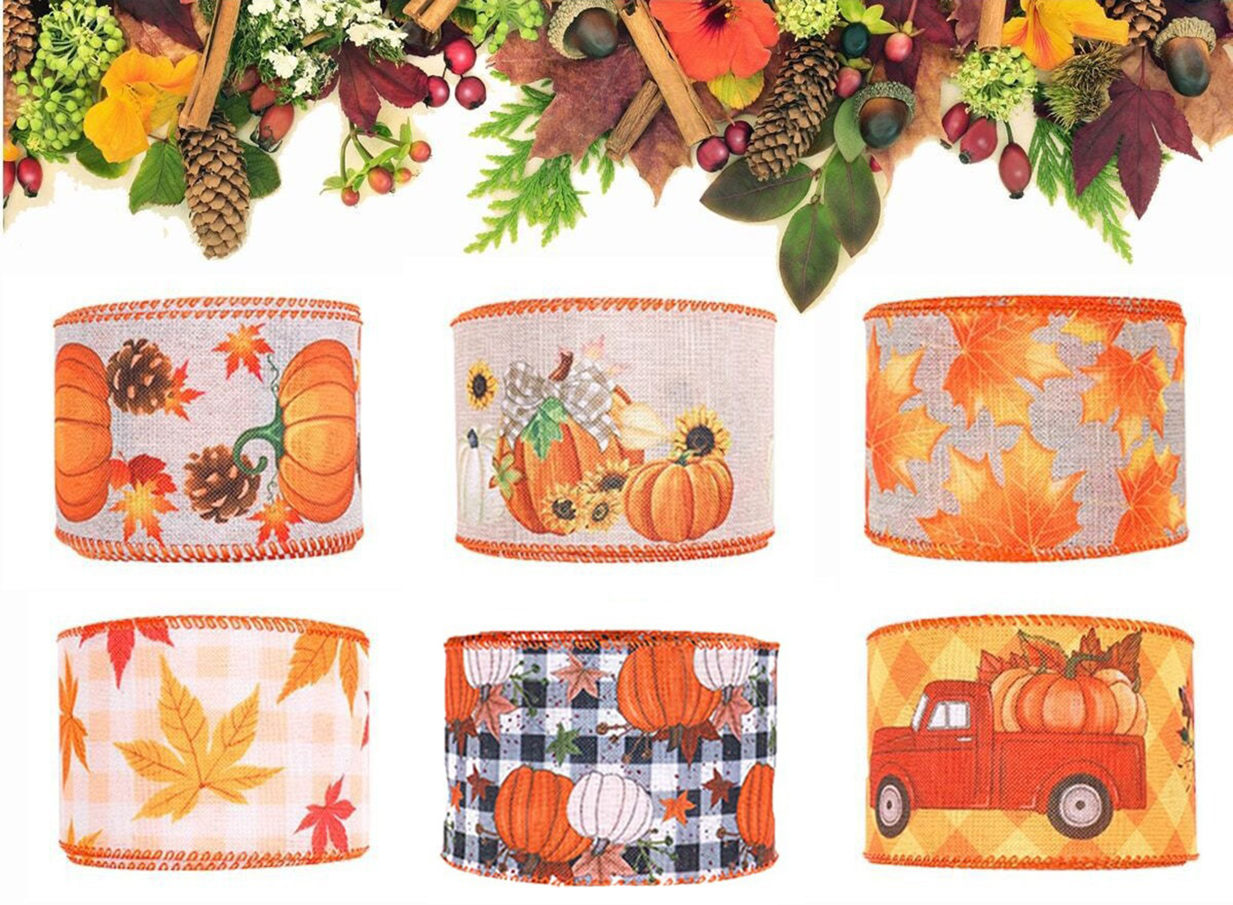 6 Rolls Thanksgiving Fall Burlap Ribbon 30 Yard Orange Plaid Autumn ...