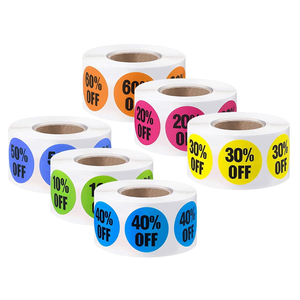 6 Rolls 3000pcs Sale Stickers percent Discounts From 10% To 60% ...