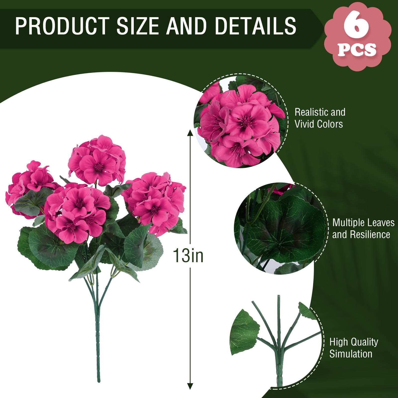 6 Rose Red Artificial Geranium Flowers Outdoor UV Resistant Garden Home ...