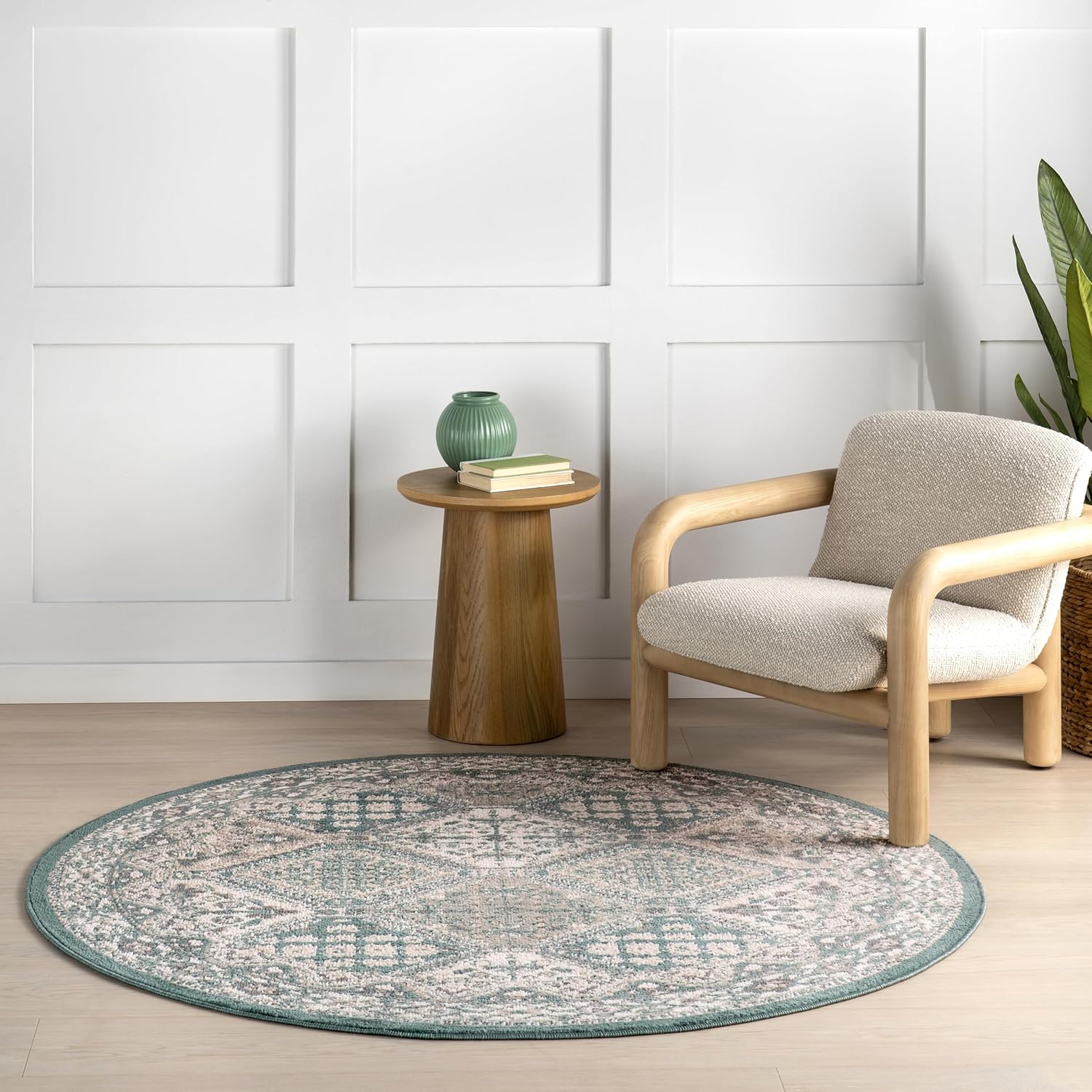 6' Round Becca Traditional Tiled Area Rug, Becca Blue, Faded ...