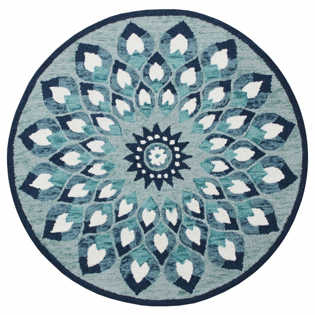 6â€™ Round Blue and White Floral Feathers Area Rug - Walmart.com
