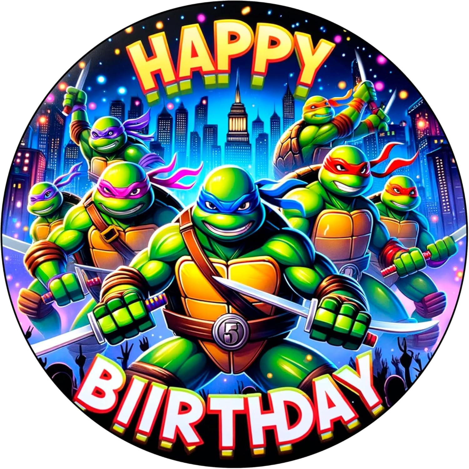 6" Round Pre-Cut TMNT Teenage Mutant Ninja Turtles Happy Birthday ...