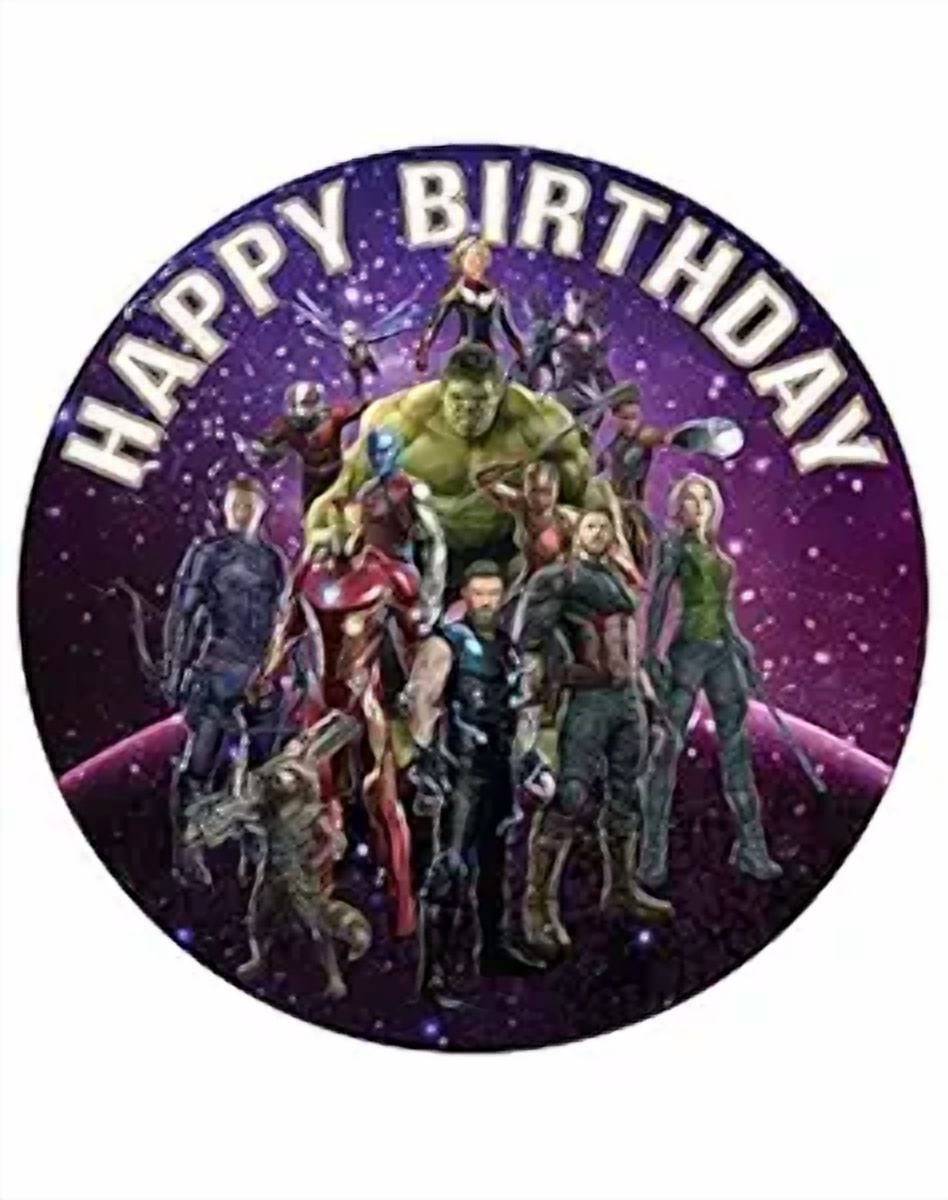 6" Round Pre-Cut Team Avengers Hulk & The Crew Happy Birthday Edible ...