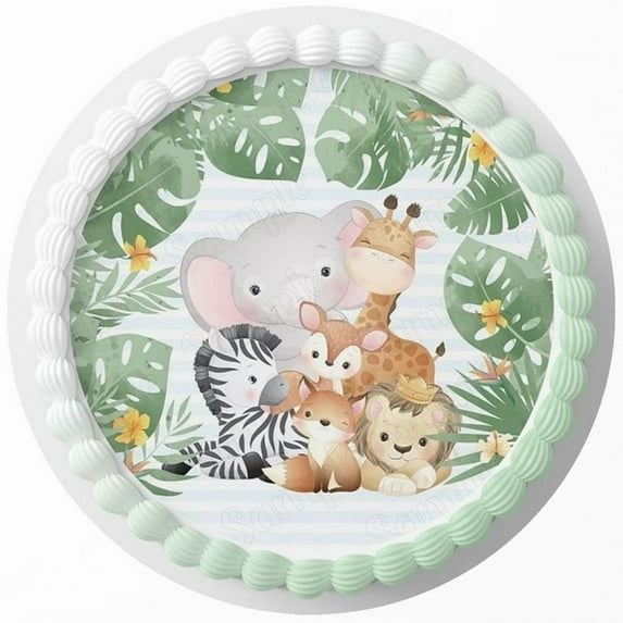 6" Round Pre-Cut Wild Baby Jungle Animals Themed Edible Image Cake ...
