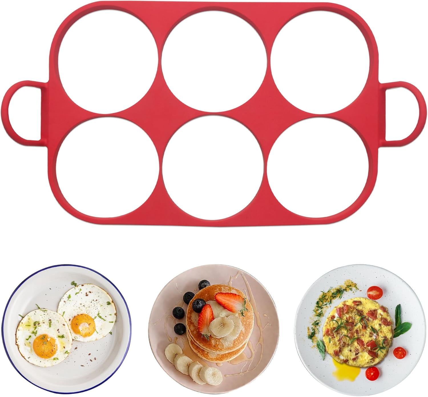 6 Round Silicone Egg Rings for Frying Eggs & Pancake, Non-Stick & Heat ...