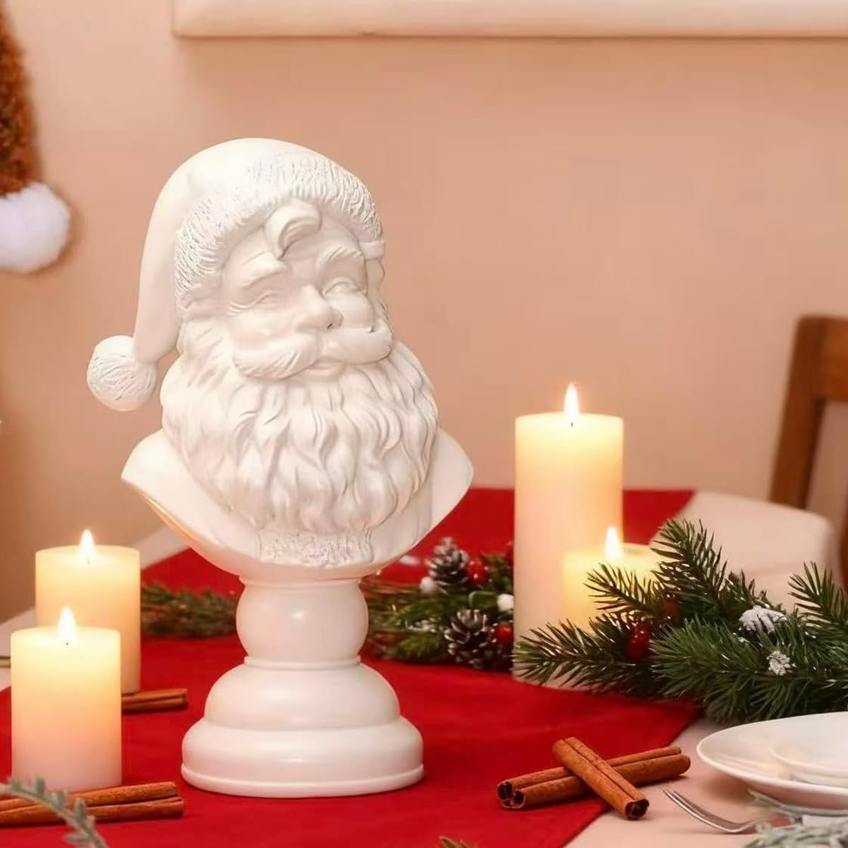 6" Santa Bust Christmas Tabletop Decoration, Resin White Santa Claus ...