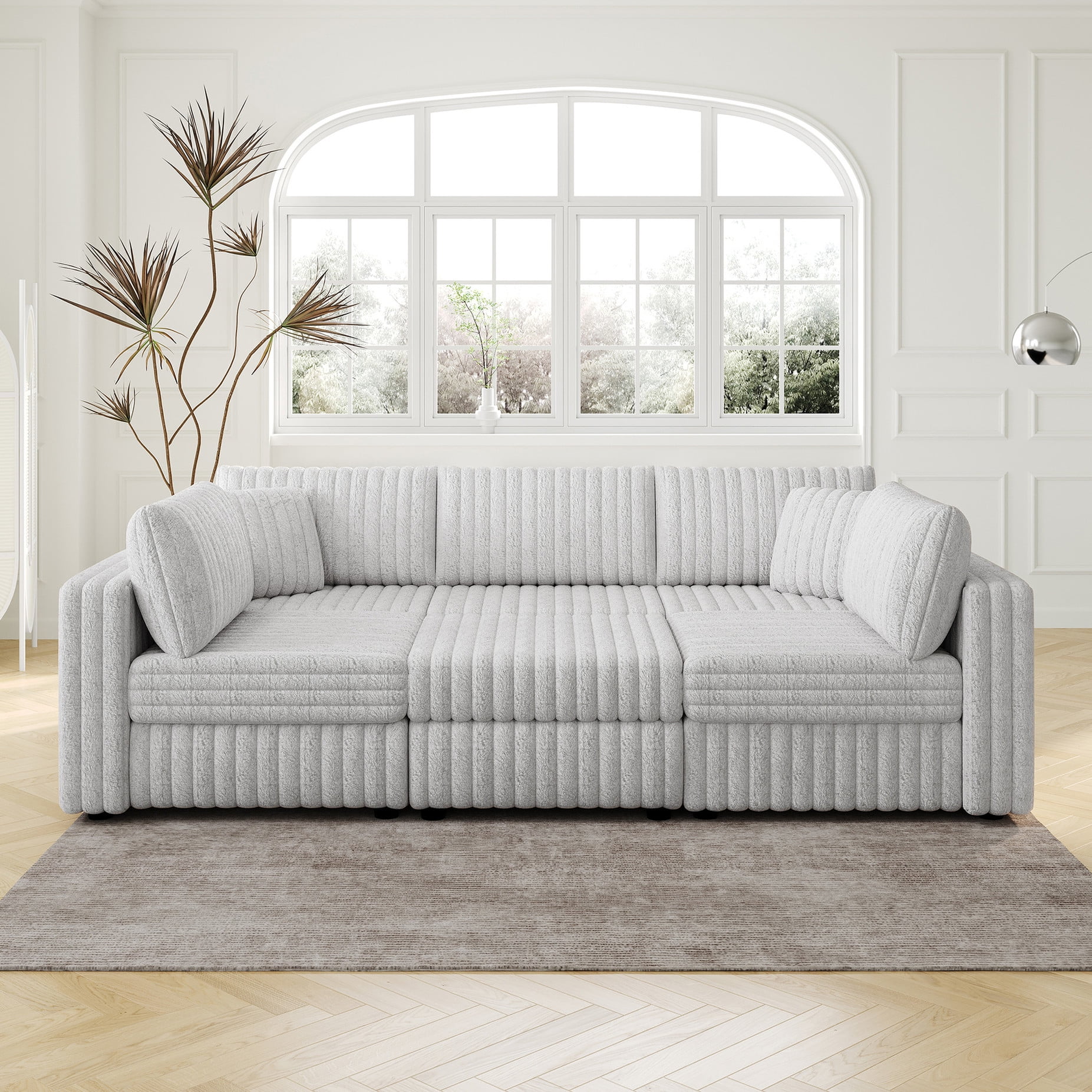 6 - Seat, Light Gray - Modular Sofa with Storage and Pillows - In ...
