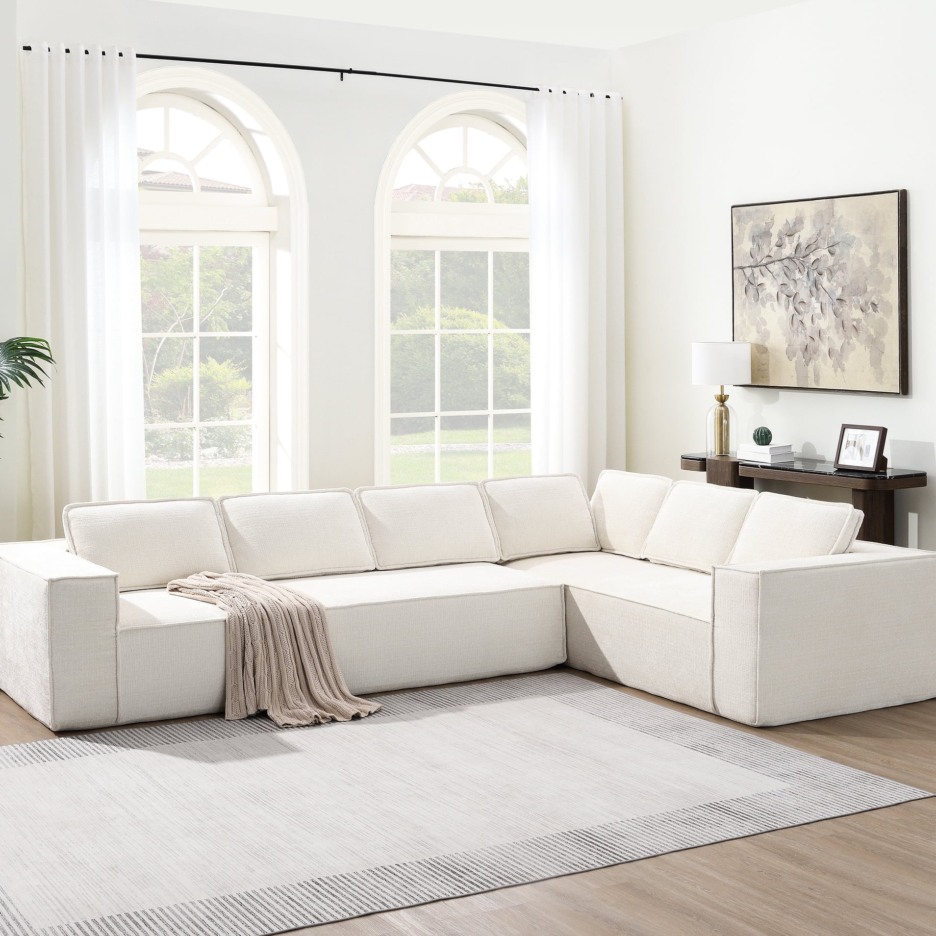 6 Seat Wrinkle- Living Room , 129.5" Chenille Modular Sectional ...
