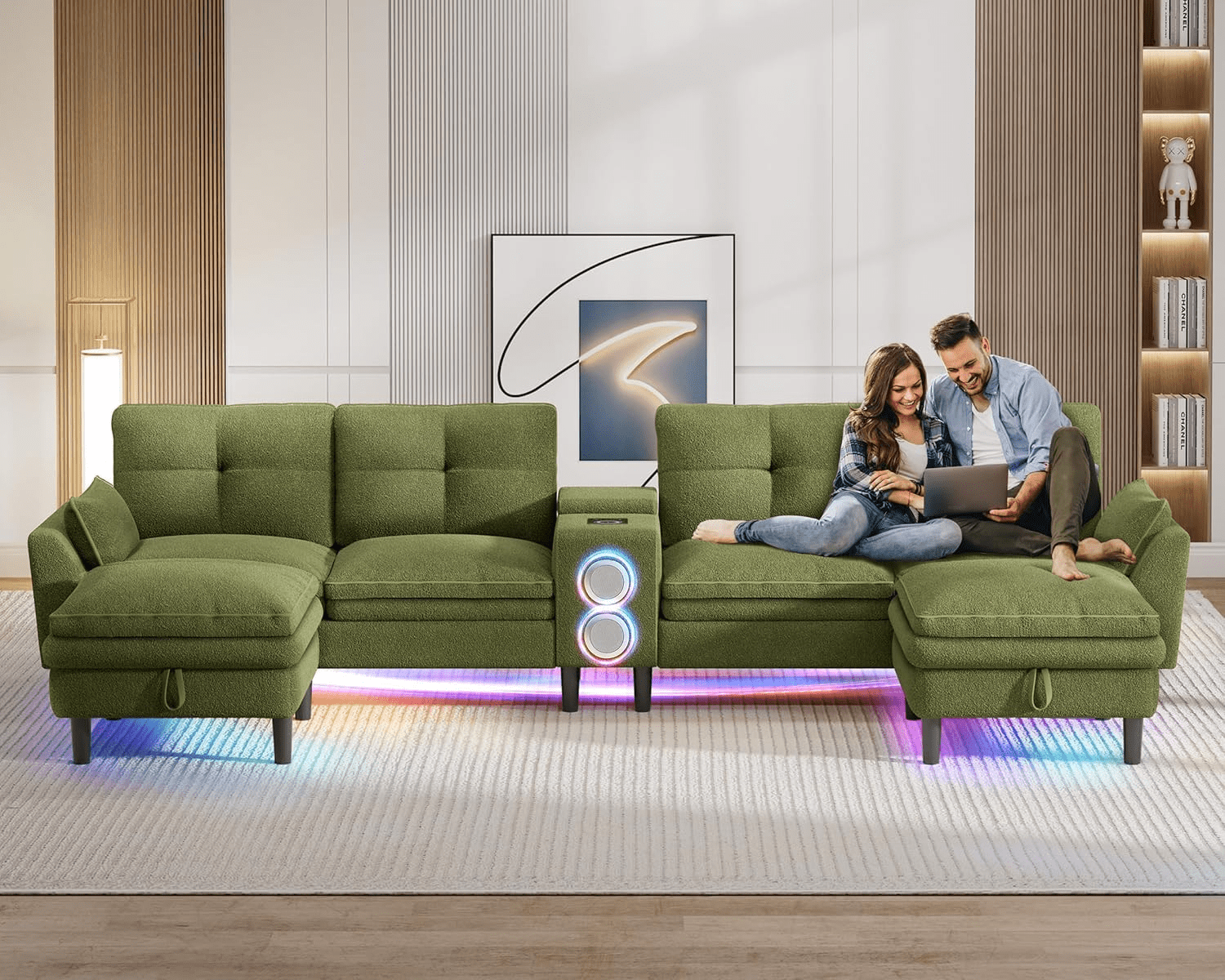6-Seater Combo Sofa with Removable Cushions, 115” L-Shaped Modular ...
