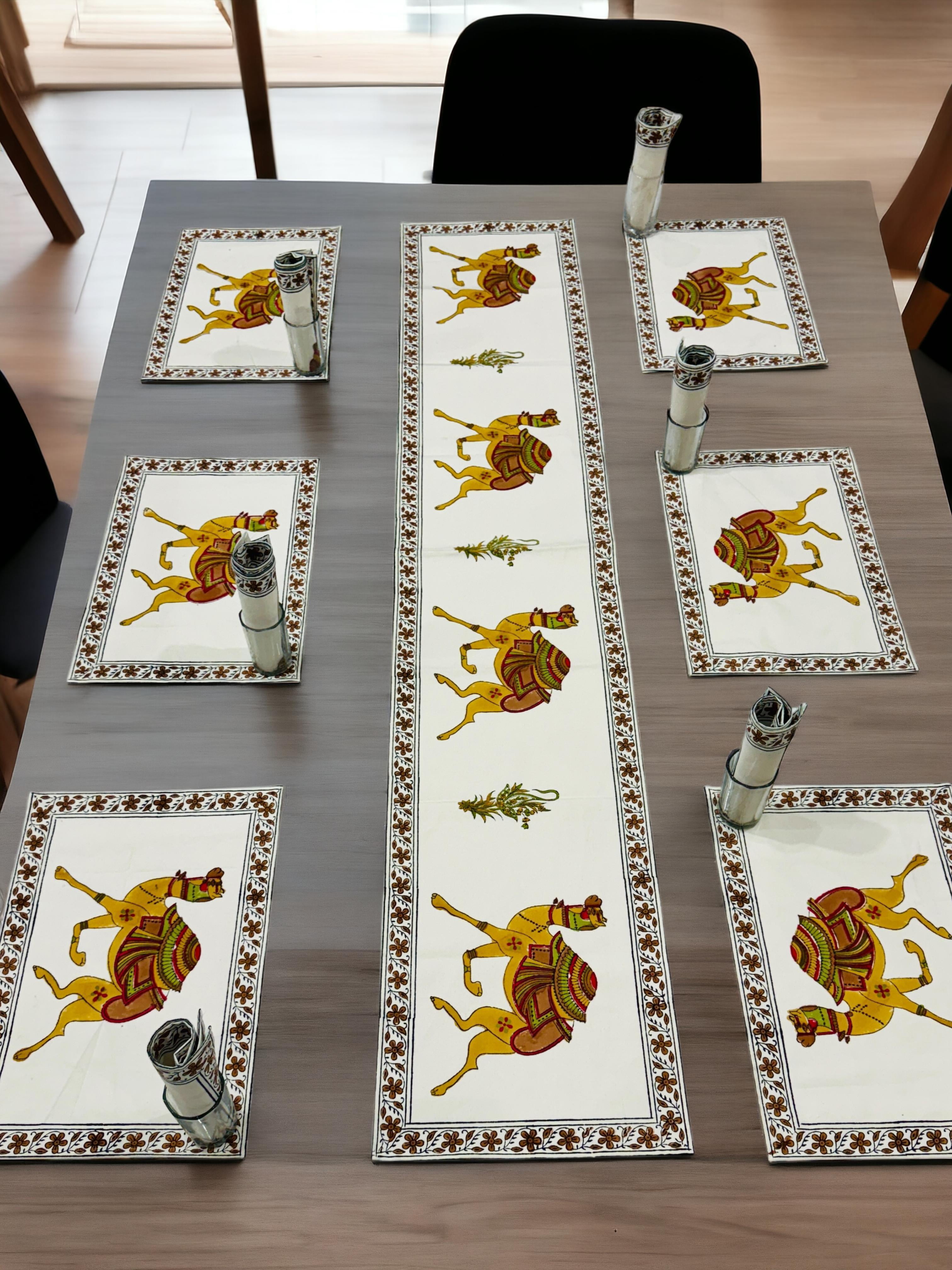 6 Seater Dining Table Runner Set | Handmade Block Print Table Linen ...