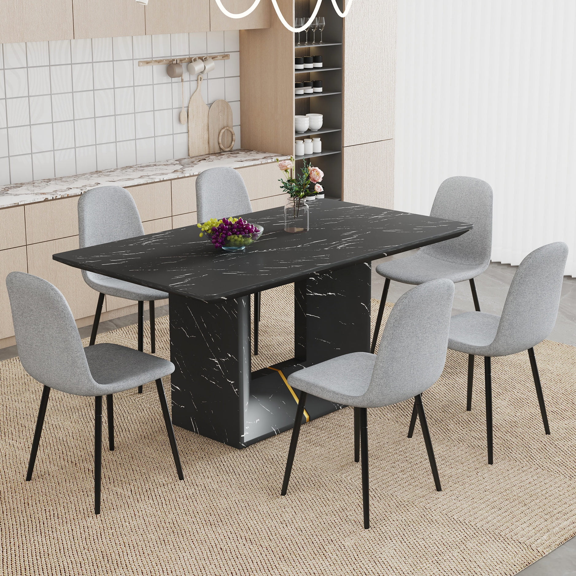 6-Seater Dining Table Set | For Family and Guest Meals | MDF Table with ...