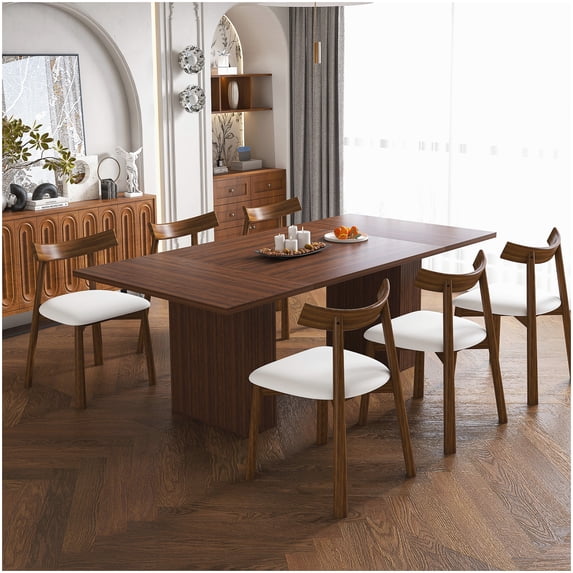 6-Seater Dining Table Set with Hidden Storage, Walnut Veneer ...
