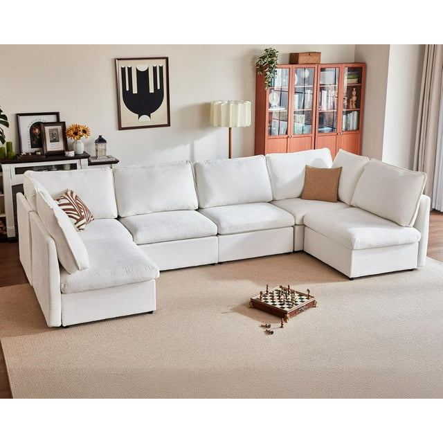 BEDEEP 6-Seater Oversized Modular Sofa Comfy Cloud Couch with Storage, Chenille Deep Convertible ...
