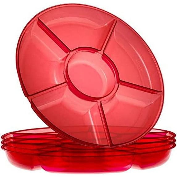 6 Sectional Round Plastic Serving Tray/Platter (4, Red) - Walmart.com