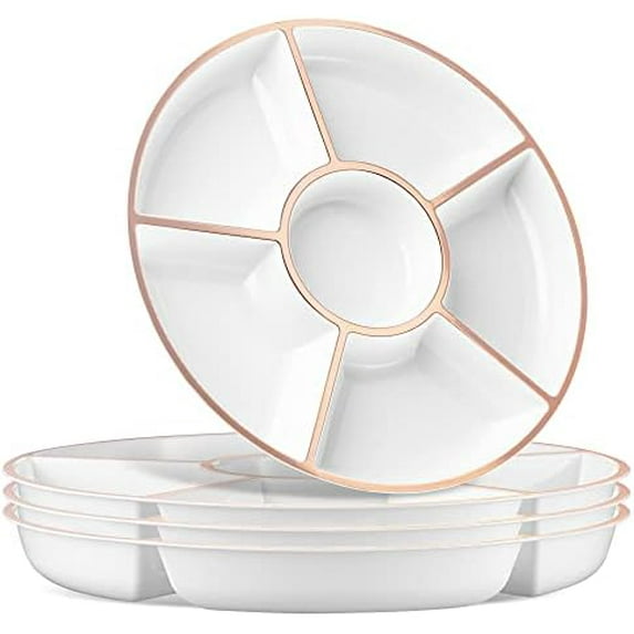 6 Sectional Round Plastic Serving Tray/Platter (8, White & Rose Gold ...