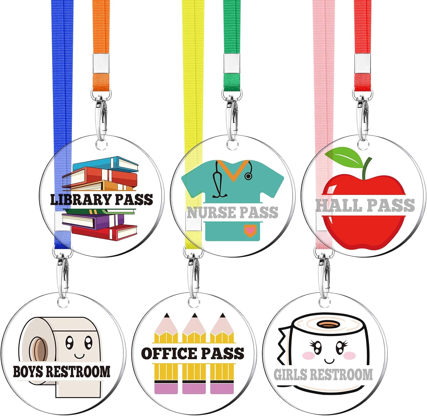 6 Set Acrylic Hall Pass Lanyards School Passes Unbreakable Cute Acrylic ...