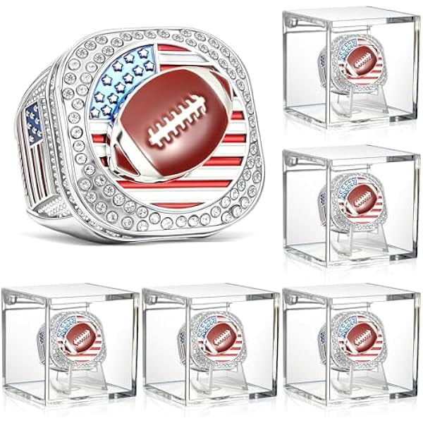 6 Set Baseball Football Soccer Championship Ring with Display Case and ...