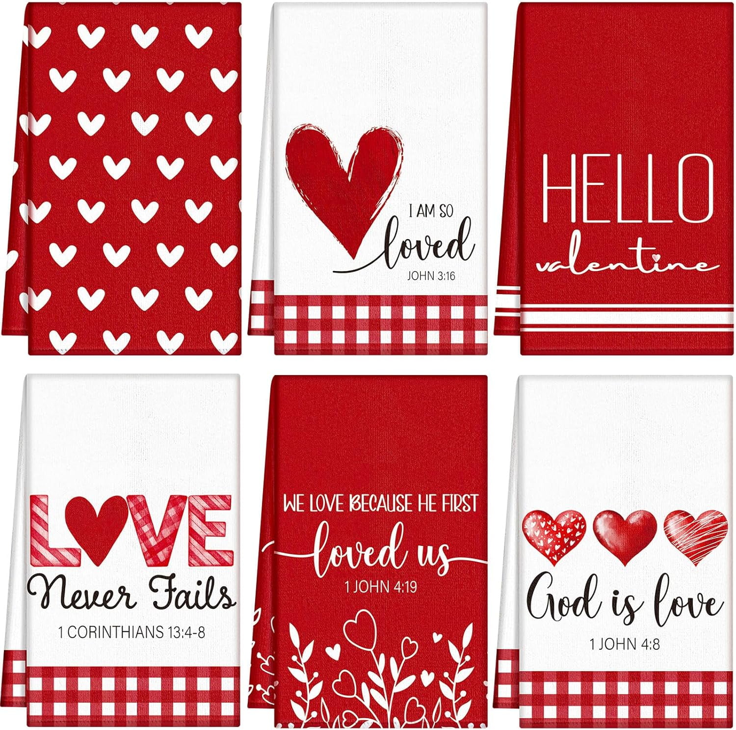 6 Set Christian Valentine''s Day Kitchen Towels Bible Verse Scripture ...