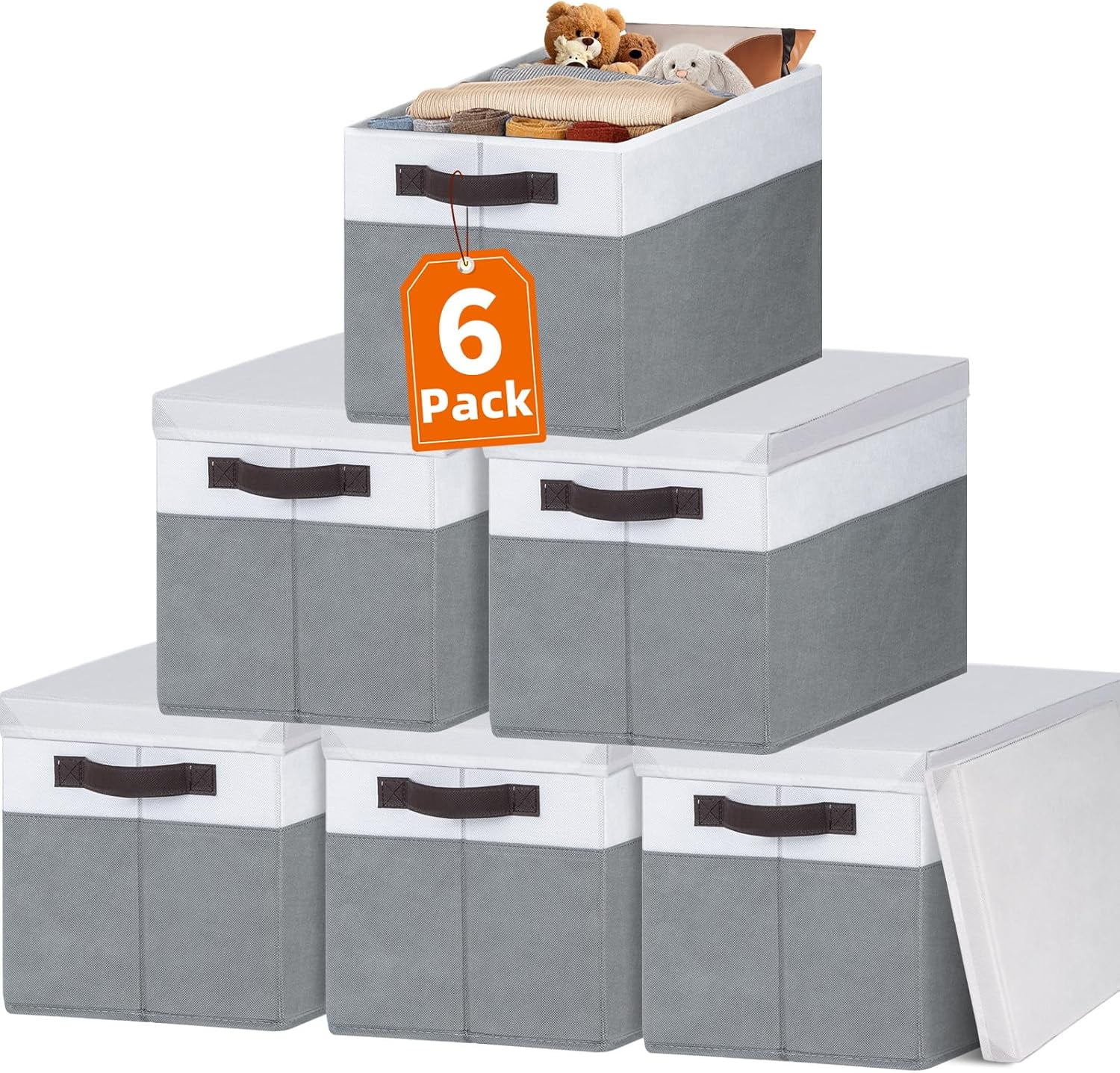 6 Set Clothes Storage Bins with Lids - Stackable Fabric Closet ...