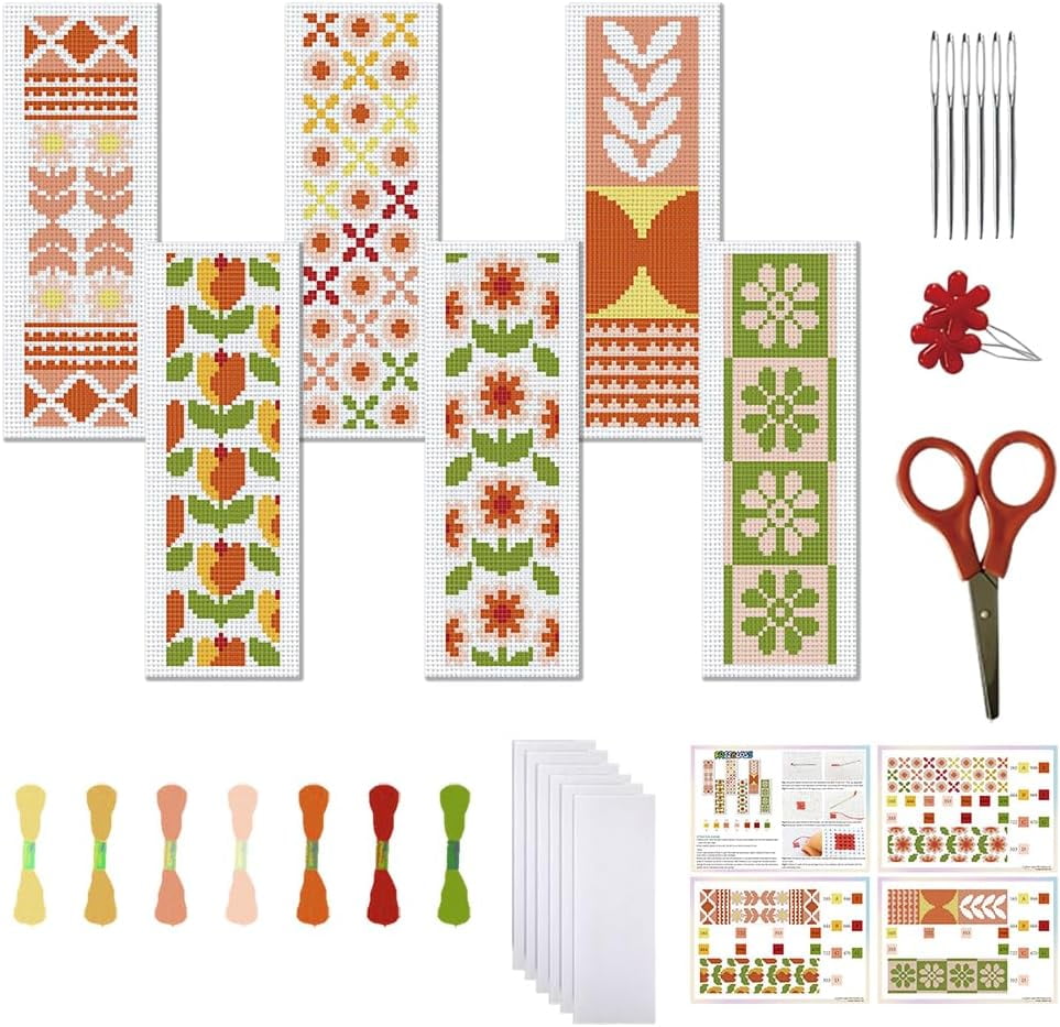 6 Set Cross Stitch Bookmark Kit Geometric Pattern Bookmarks Cross ...