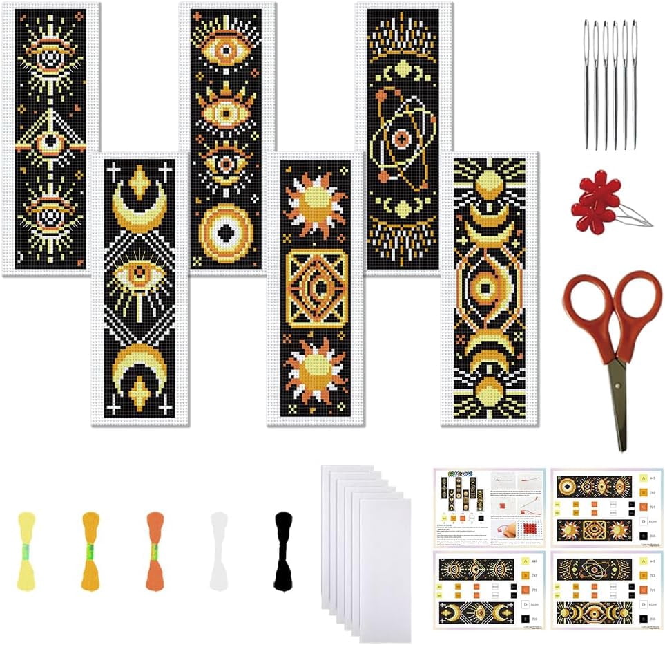 6 Set Cross Stitch Bookmark Kits Evil Eye Stamped Cross Stitch Kit ...