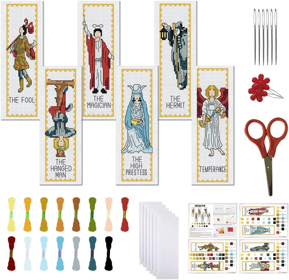 6 Set Cross Stitch Bookmark Kits Tarot Themed Stamped Cross Stitch Kit ...