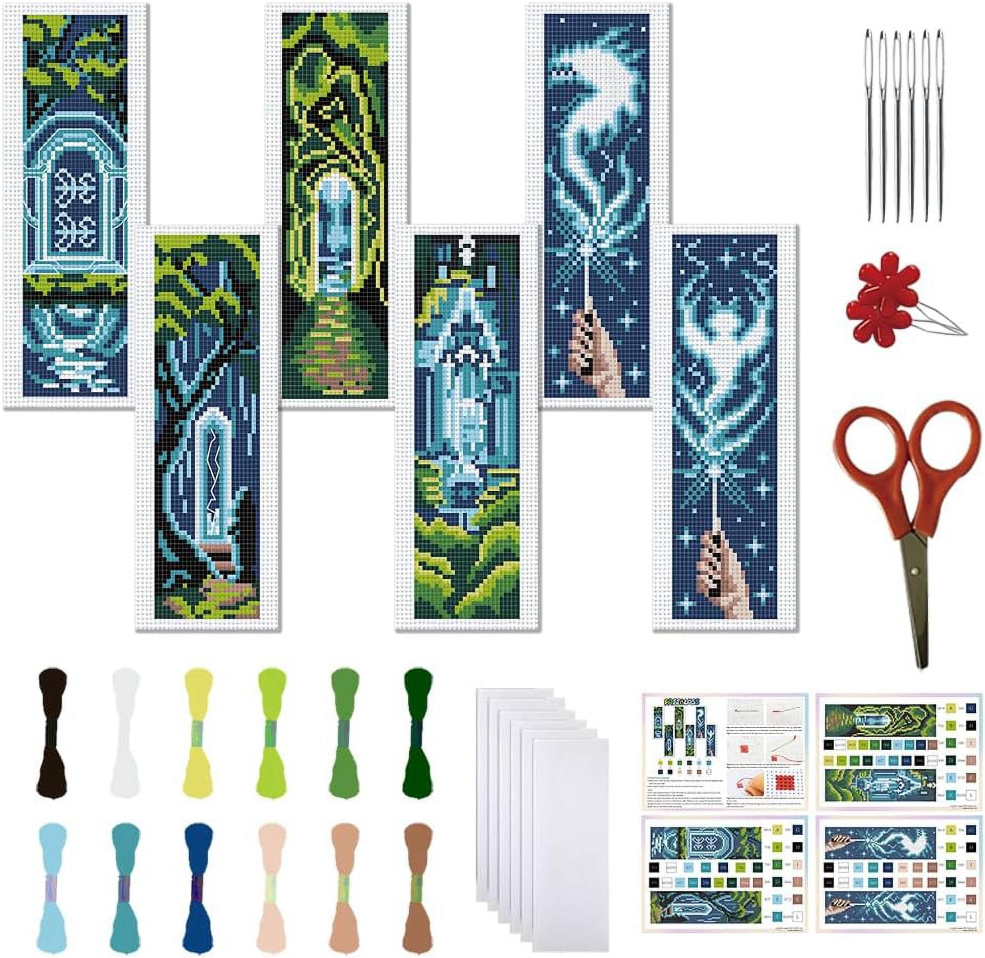 6 Set Cross Stitch Kits Magical World Pattern Stamped DIY Bookmarks for ...