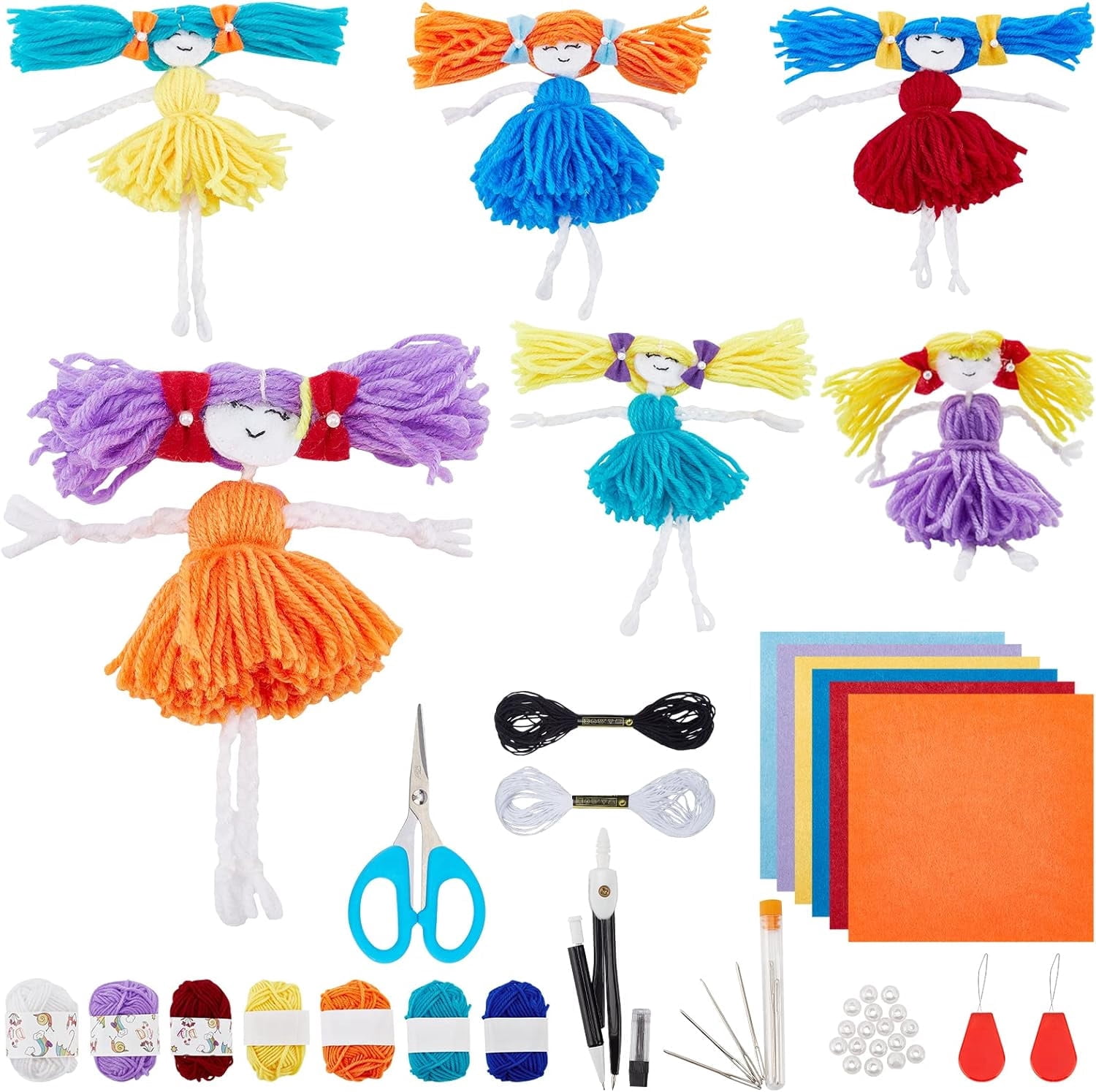 6 Set DIY Doll Making Kit for Kids DIY Dolls for Girls Yarn Hair Dolls ...