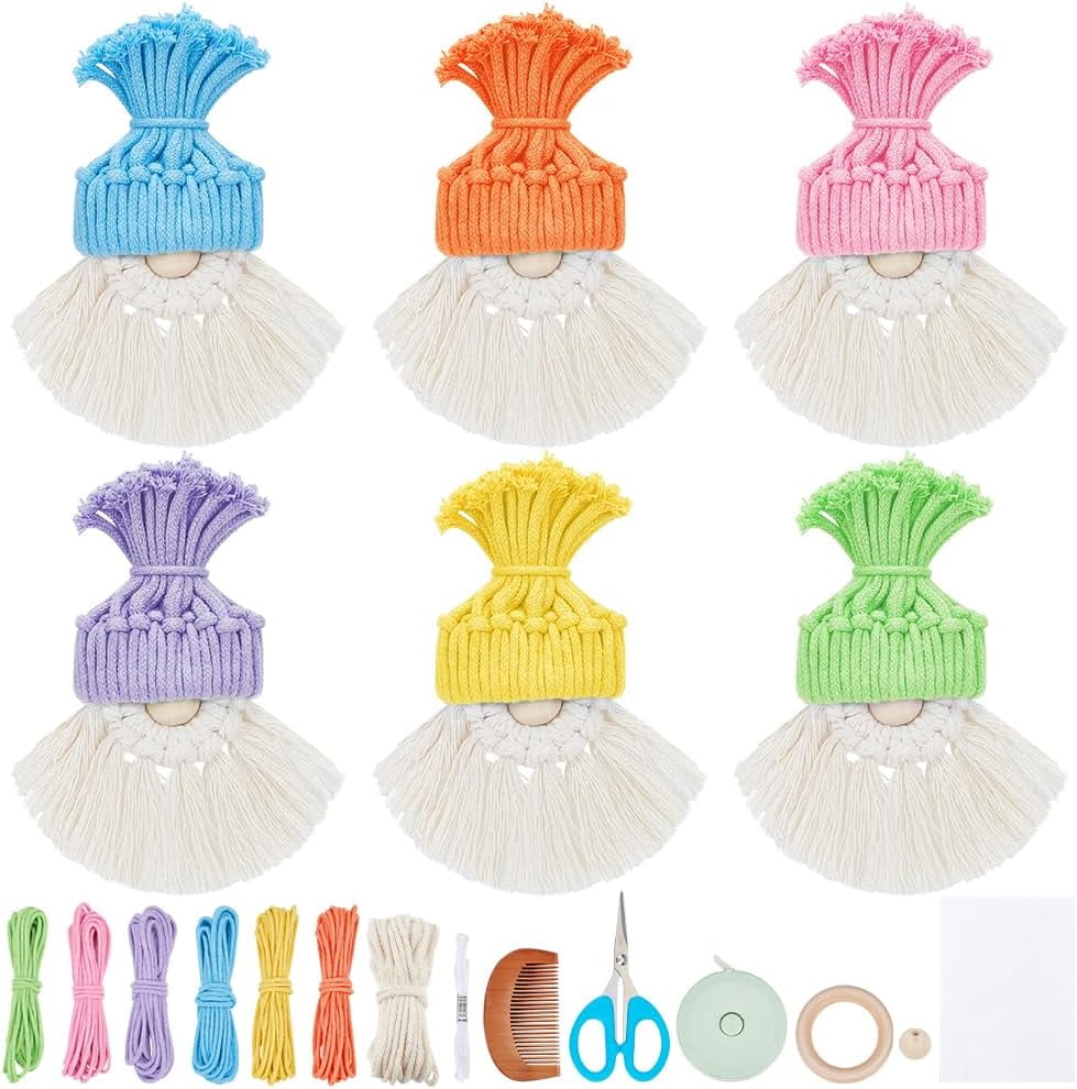 6 Set DIY Macrame Gnomes Kit Macrame Gnomes with Instruction Macrame ...