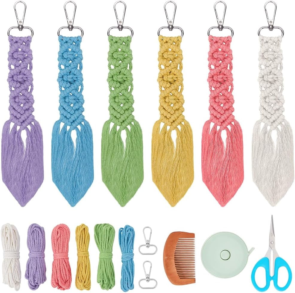 6 Set DIY Macrame Keychain Kit Tassel Macrame Keychains Boho Macrame ...