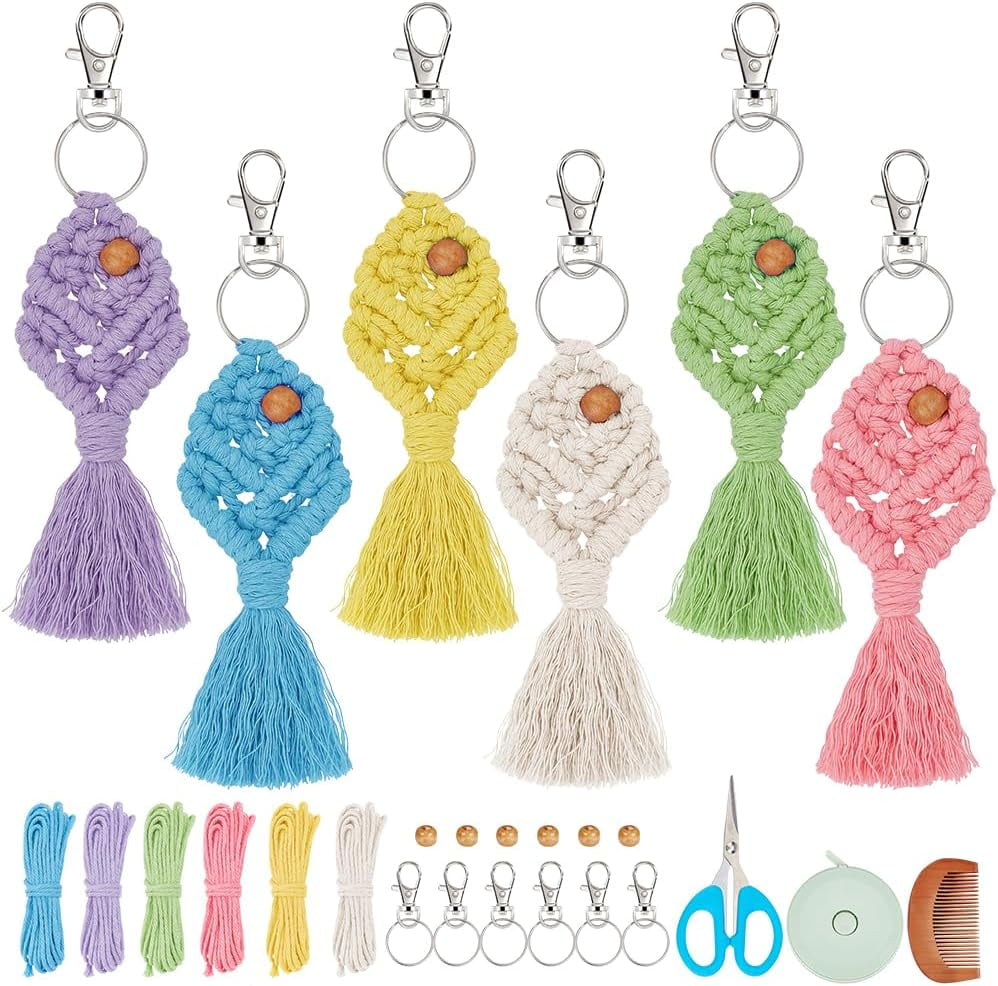 6 Set DIY Macrame Keychain Kits Fish Macrame Kit Macrame Keychain with ...