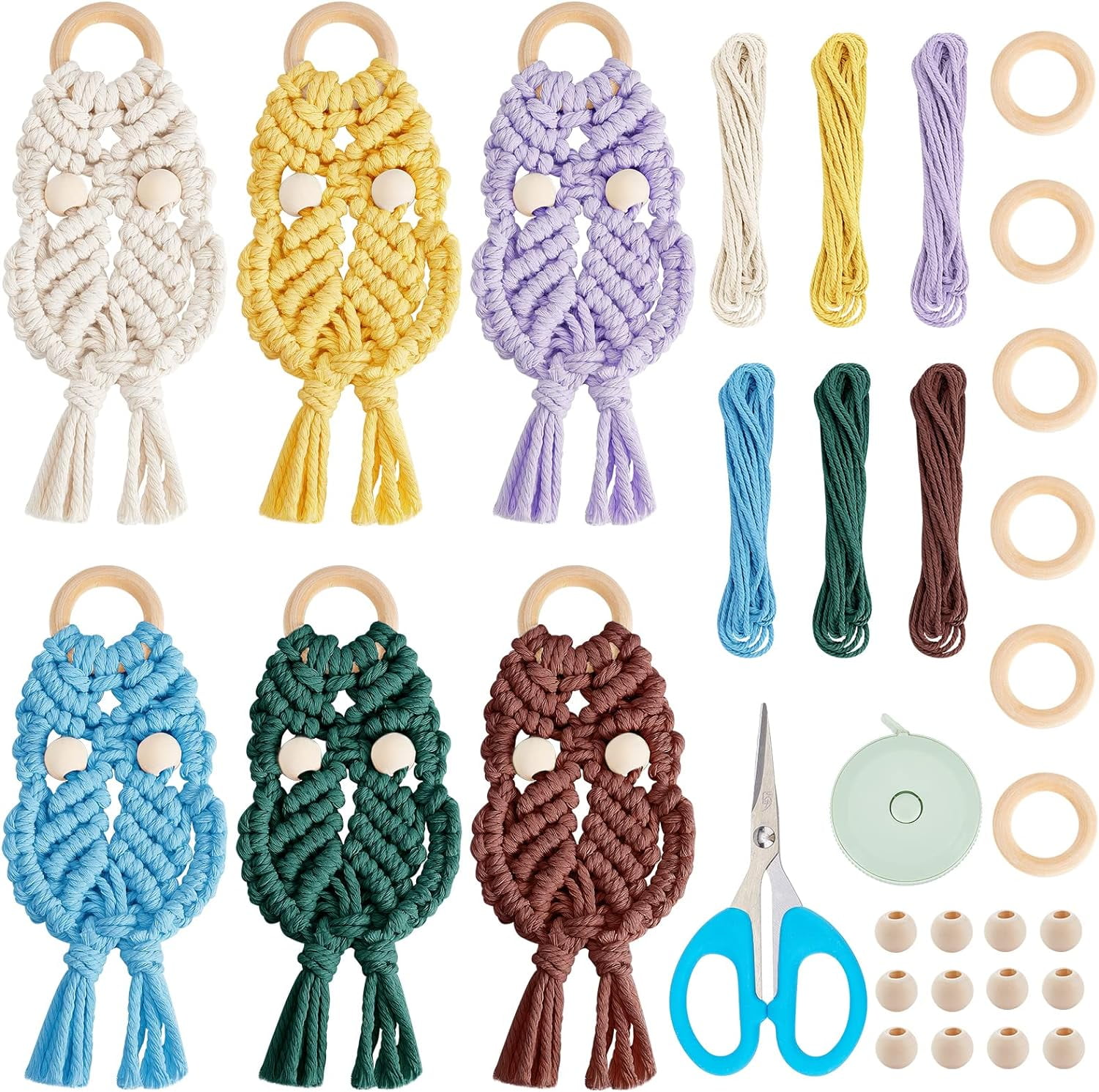 6 Set DIY Macrame Owl Kit Macrame Owl Wall Hanging Ornament Boho ...