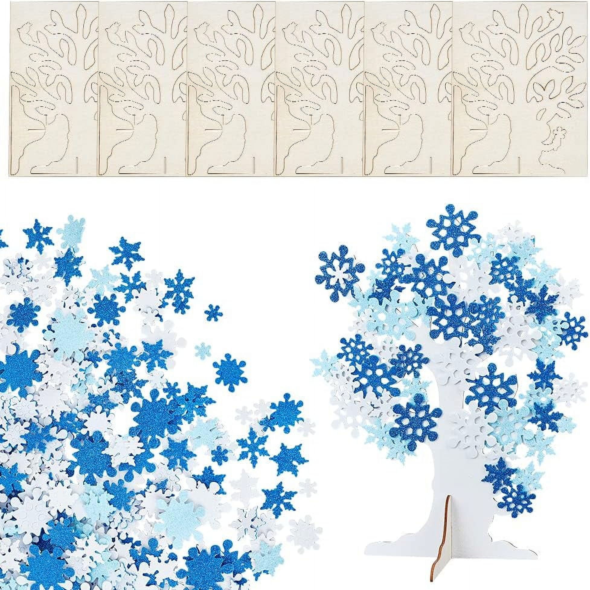6 Set Foam Stickers 3D Craft Tree Kit Snowflake Theme Unfinished Wood ...