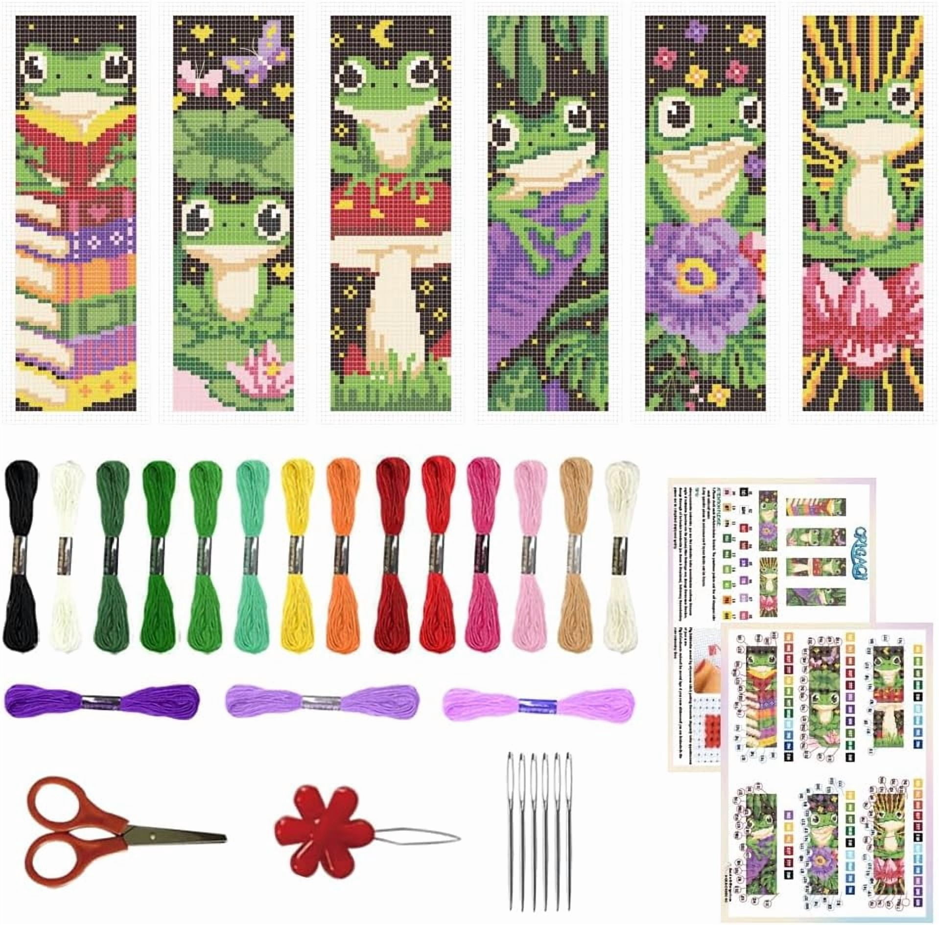 6 Set Frog Stitch Bookmark Kit for Beginner with Backing Felt Floss ...