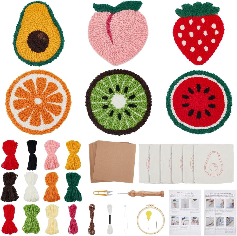 6 Set Fruit Punch Needle Coaster Kit Craft Punch Needle Coaster Kit ...