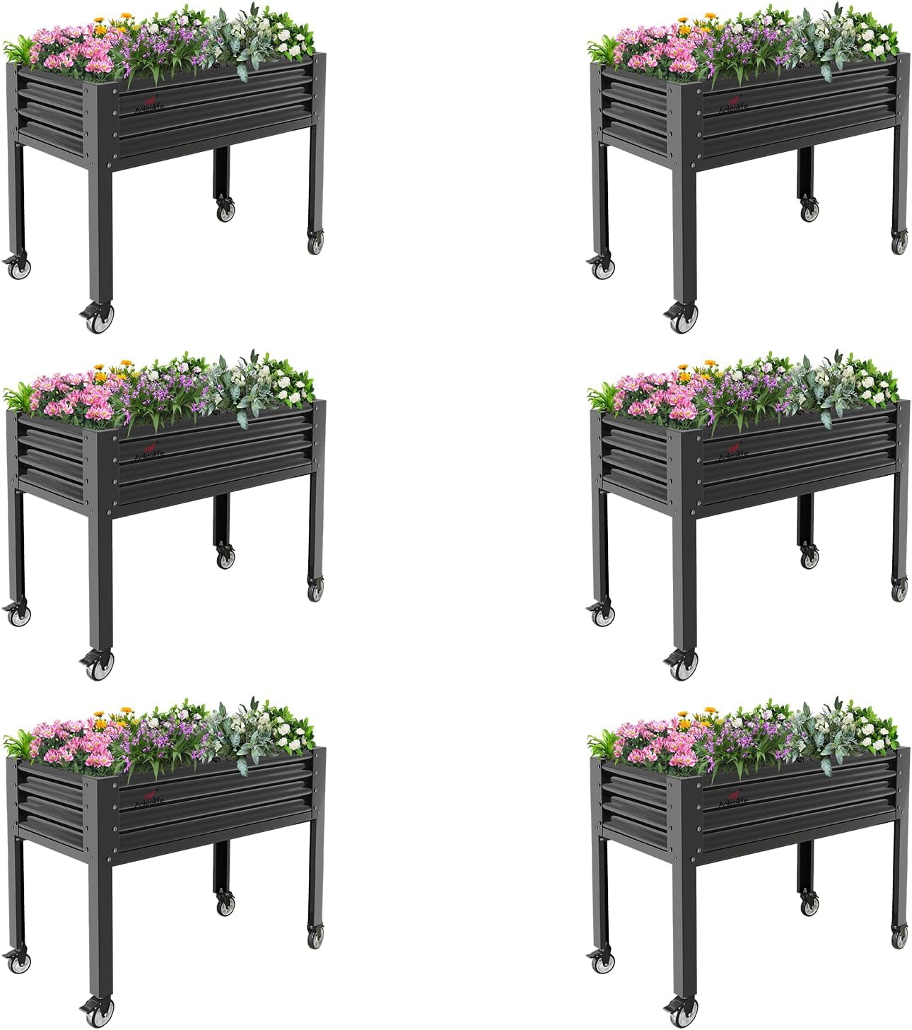 6-Set Galvanized Raised Garden Bed with Legs,48x24x35in Large Elevated Planter Box on Wheels ...
