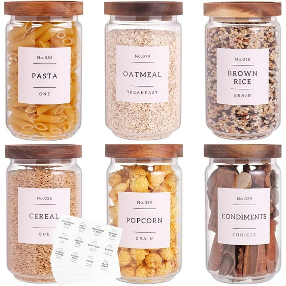 6 Set 23oz Clear Glass Pantry Storage Jars with Acacia Airtight Lids ...