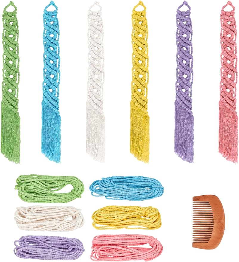 6 Set Macrame Bookmarks Kit DIY Bookmark with Tassels Bohemian Braided ...