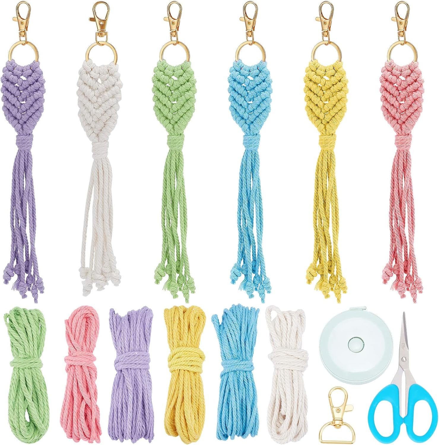 6 Set Macrame Fish Tail Keychain Kit Personalized Keychain Kit Macrame Craft Kit Adults with ...