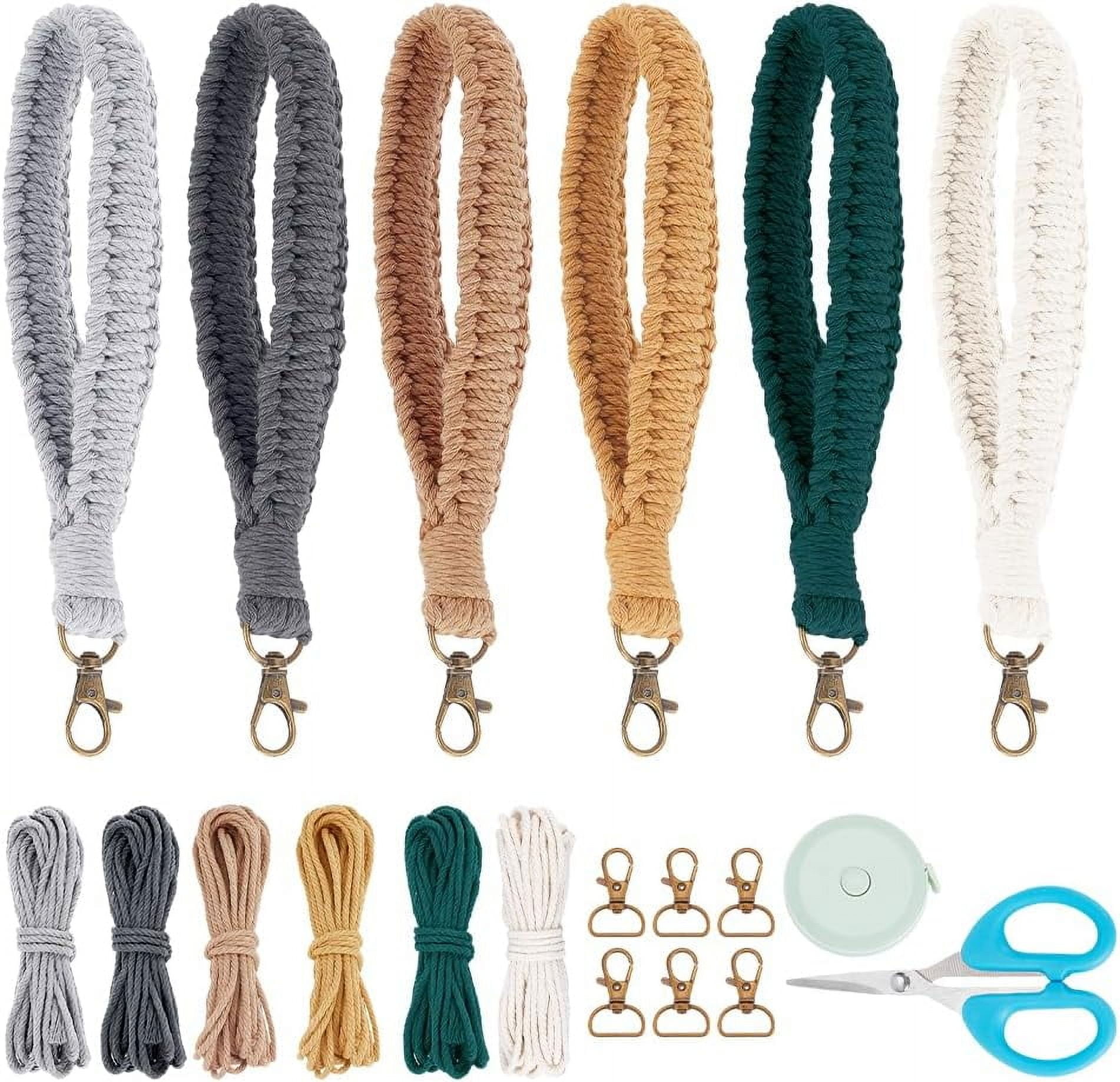 6 Set Macrame Keychain Kit DIY Macrame Wrist Lanyard Boho Macrame Wristlet Keychain Keychain ...
