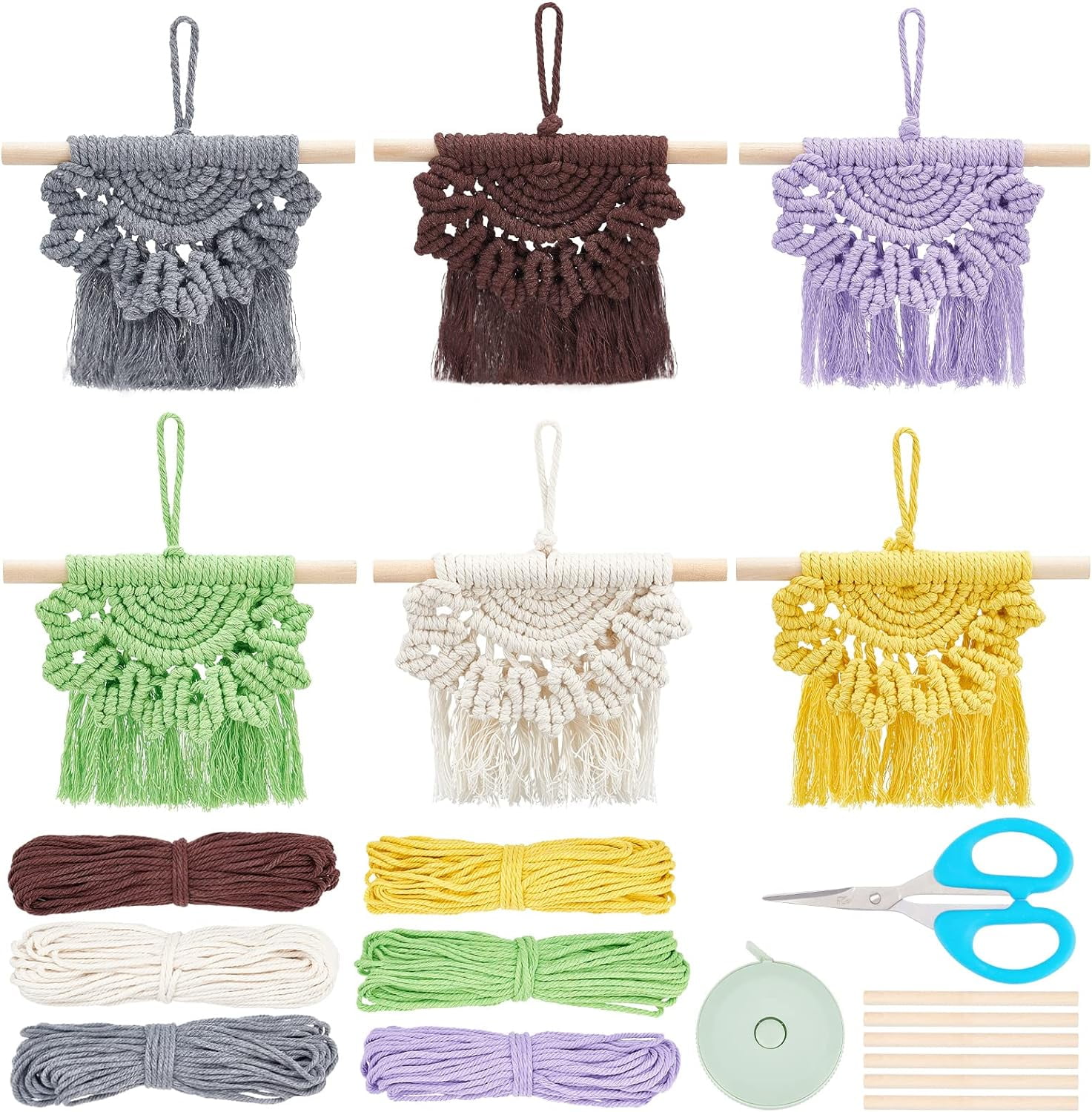 6 Set Macrame Kit Beginners Mini Macrame Wall Hanging Decor DIY Macrame ...