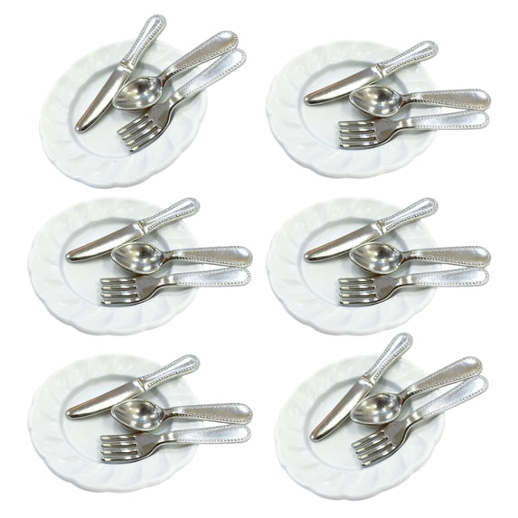 6 Set Miniature Cutlery Set For 1/12 Scale Doll House Dining Room Scene ...