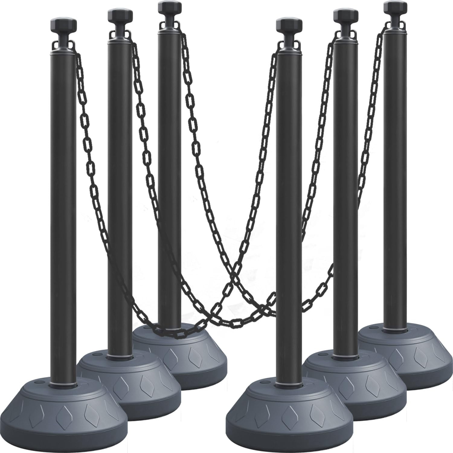 6-Set Pack 40" inch Black Work Zone Chain Post Set, Traffic Queue ...
