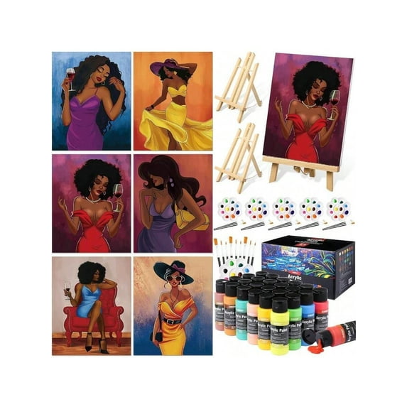 6 Set Paint And Sip Kit Adults 8x 10 Pre Drawn Canvas Painting DlY ...