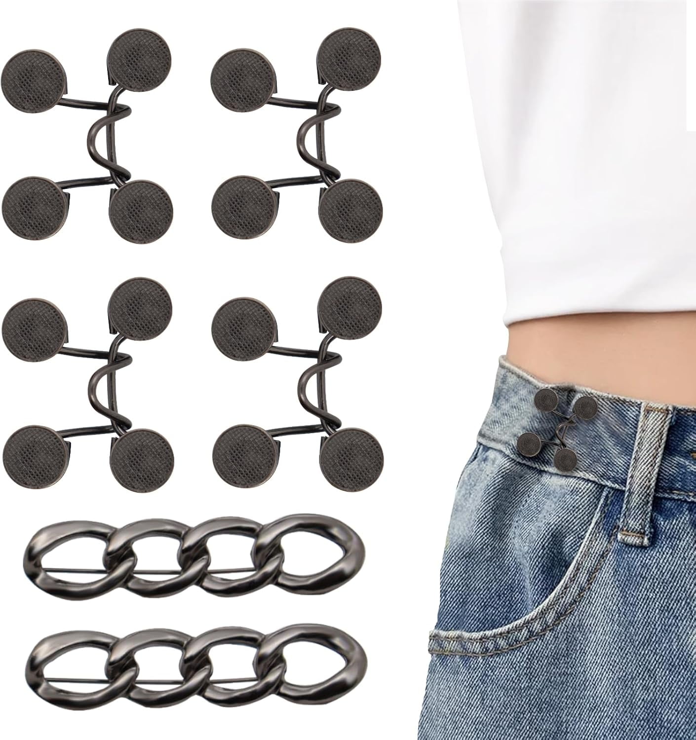 Kettion Pants Waist Tightener Buttons, Adjustable Metal Pins for Jeans ...
