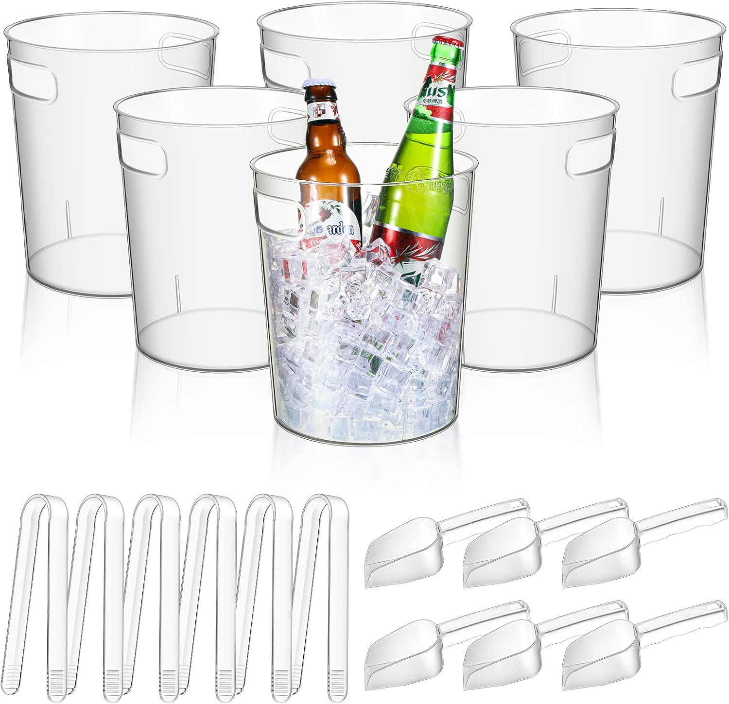 6 Set Plastic Ice Buckets for Parties Clear Wine Bucket with Plastic ...