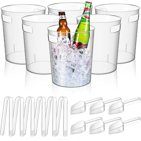 6 Set Plastic Ice Buckets for Parties with Handle, Scoop, Serving Tongs ...