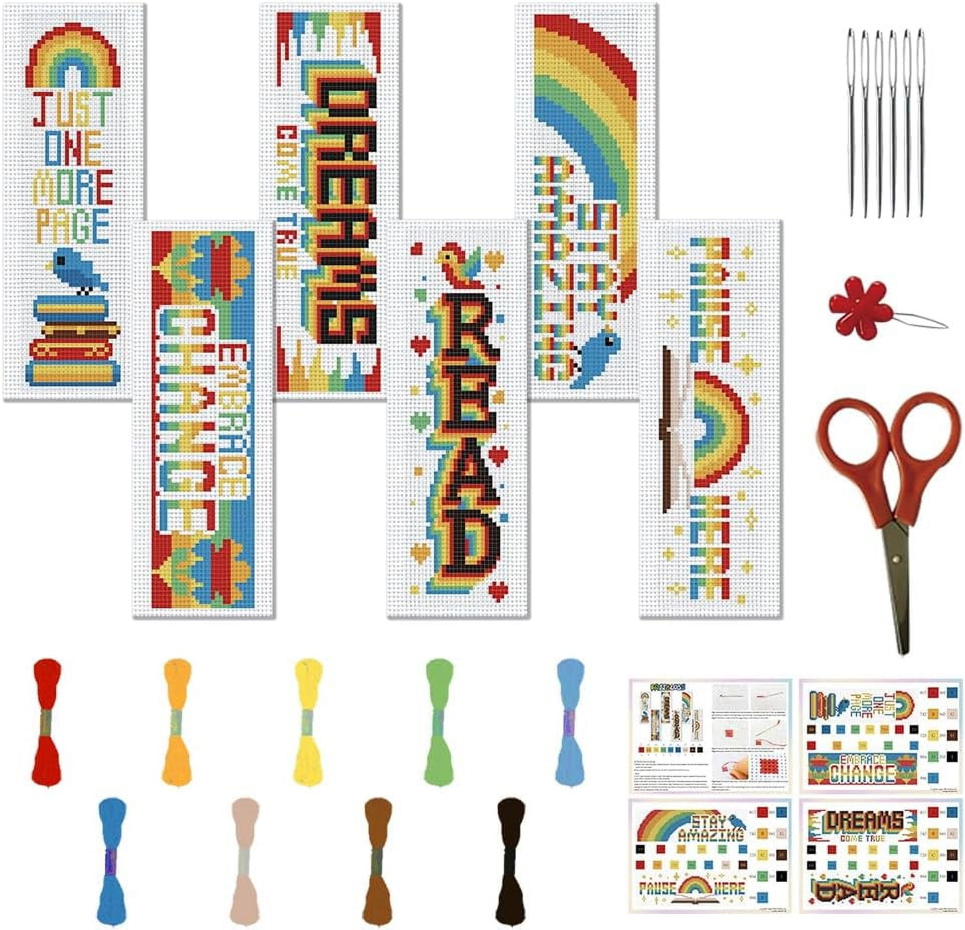 6 Set Rainbow Cross Stitch Bookmark Kit Stamped Cross Stitch Kits for ...